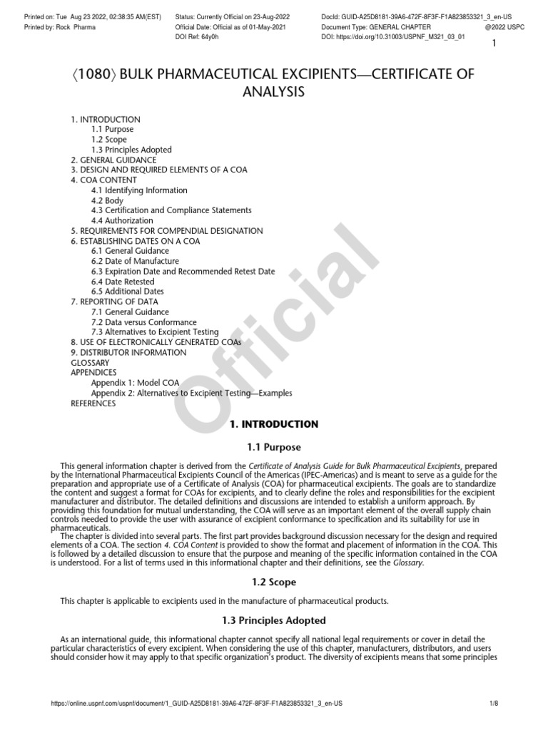 Pharmaceutical Excipients COA Guide | PDF | Specification (Technical Standard) | Digital Object ...