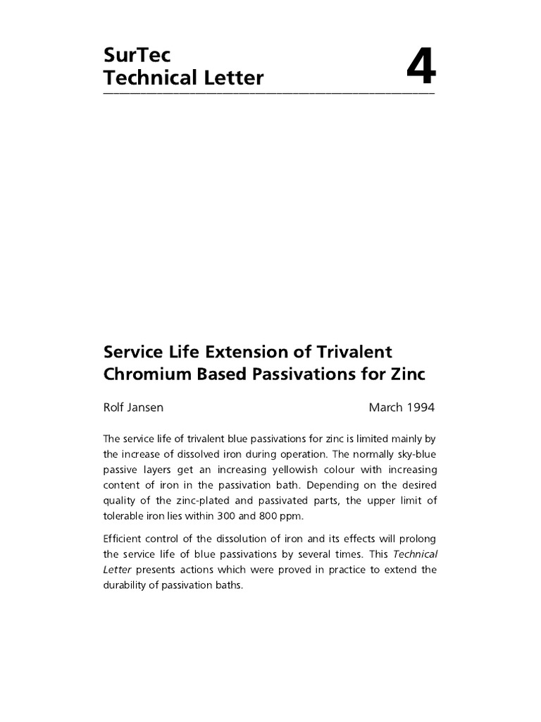 SurTec Technical Letter 4 - Service Life Extension of Trivalent Chromium Based Passivations For ...