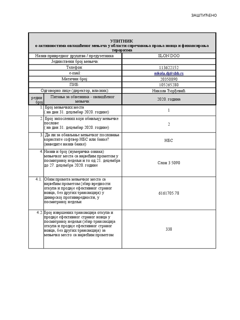 Upitnik Za Ovlašćene Menjače 2020 | PDF