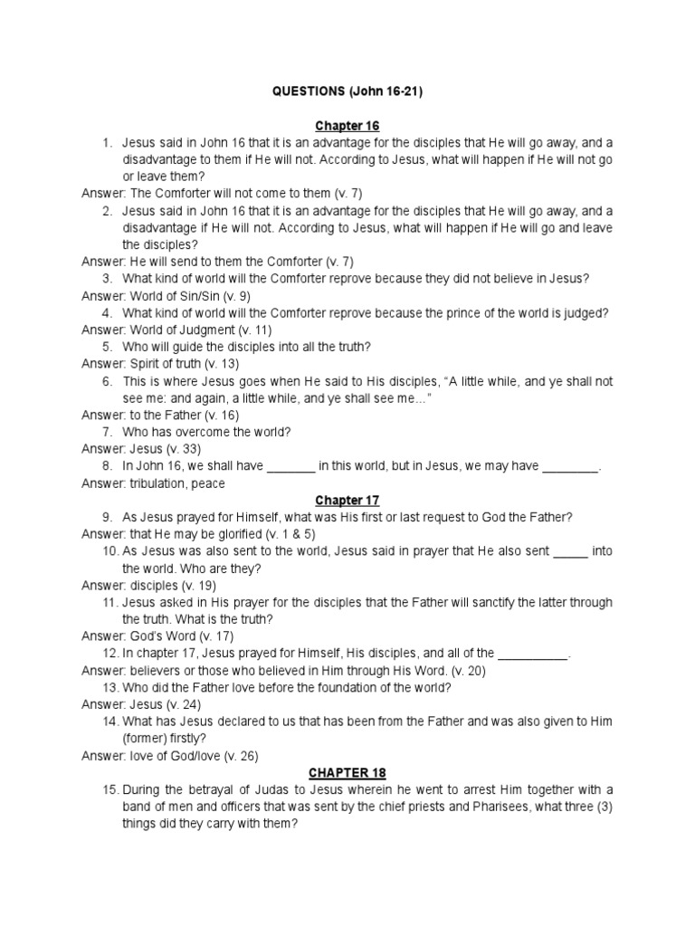 QUESTION and ANSWERS (John 16-21) | PDF | Jesus | Pontius Pilate