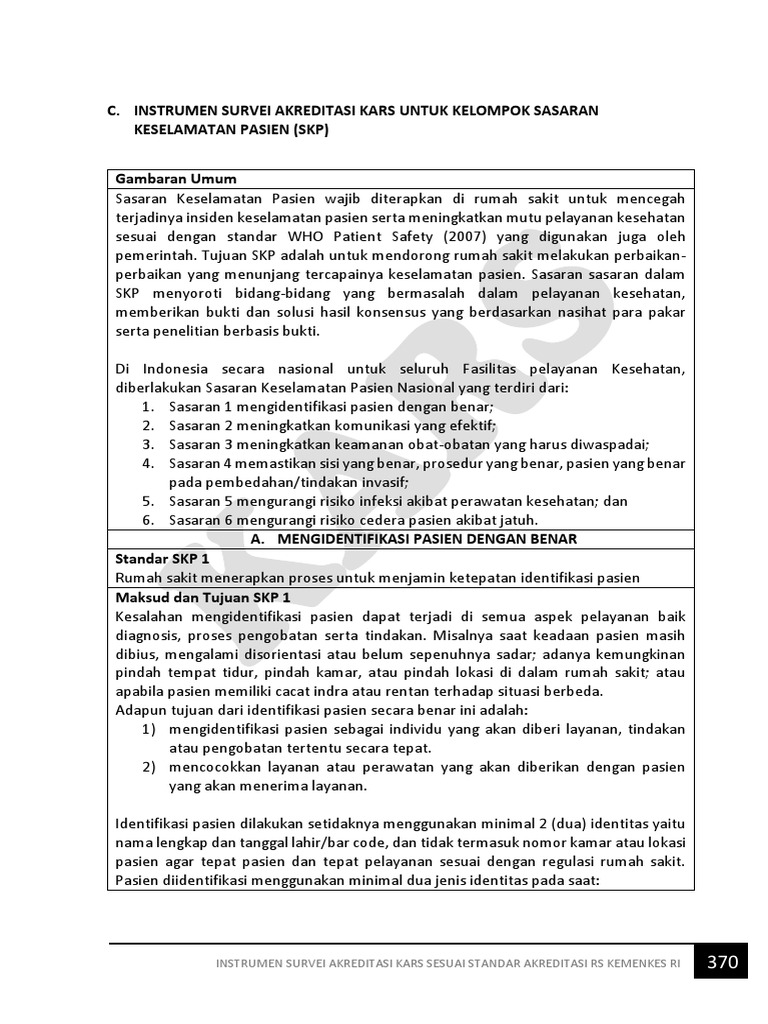 SKP Instrumen Survei Akreditasi KARS STARKES 2022 | PDF