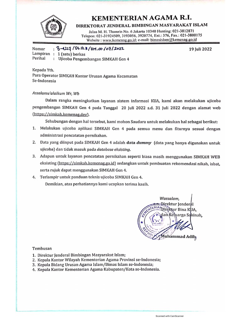 Edaran Ujicoba Simkah Gen 4 | PDF