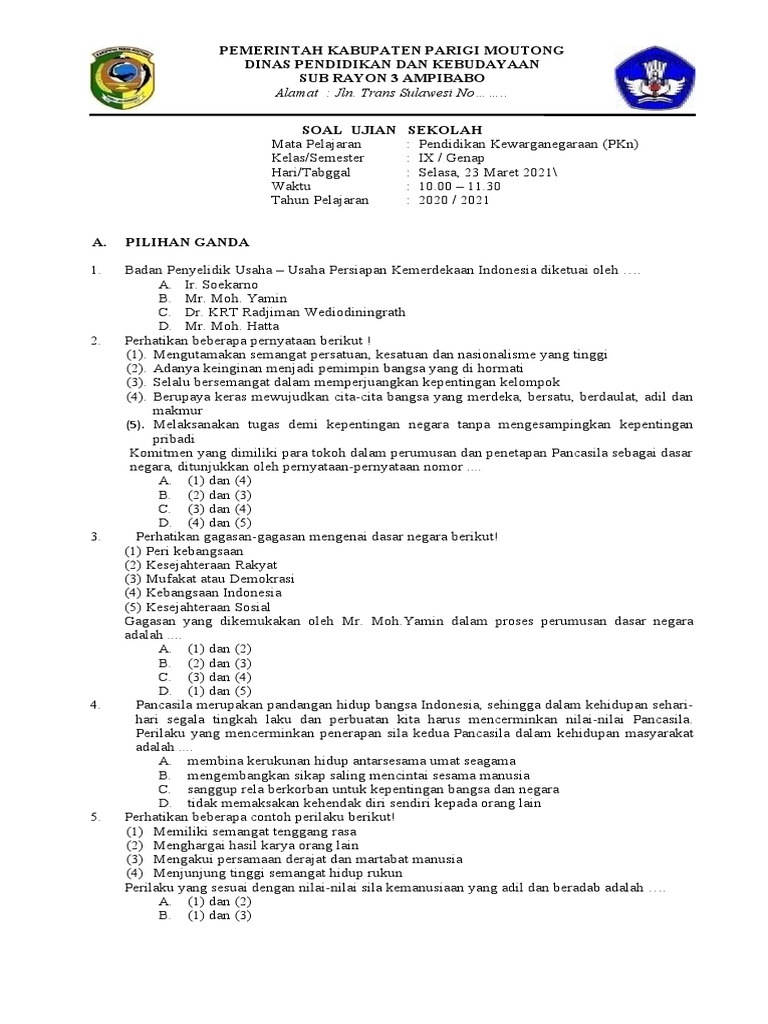 Soal Ujian PKn Kelas IX | PDF | Politik