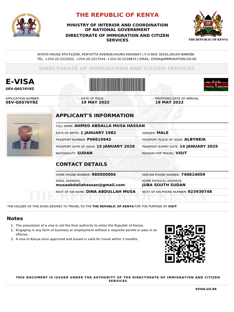 Kenya e-visa approval document | PDF | Travel Visa | Passport