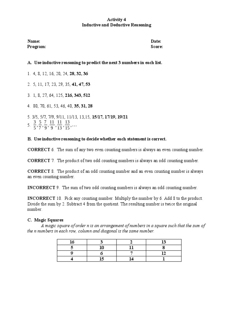 Activity 4 | PDF | Inductive Reasoning | Numbers