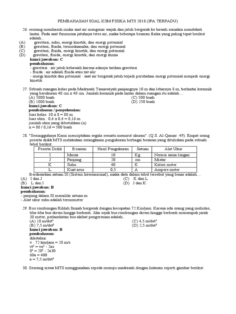 Pembahasan Soal KSM Fisika MTS 2018 (Ipa Terpadu) | PDF