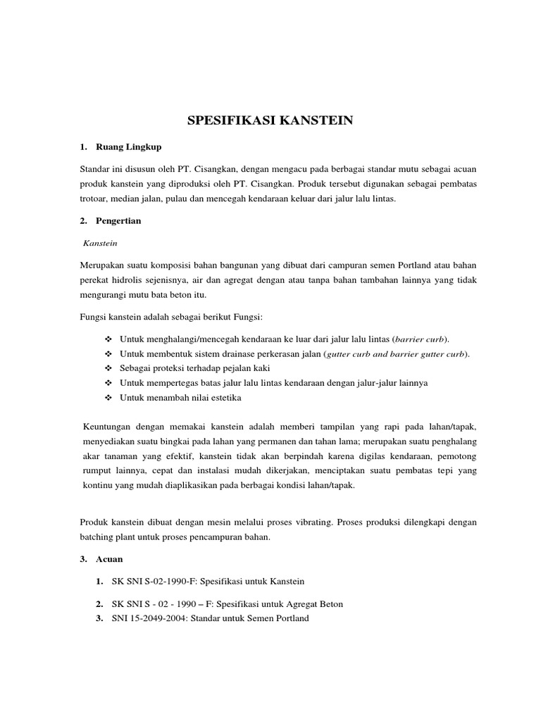 Spesifikasi Kanstein | PDF