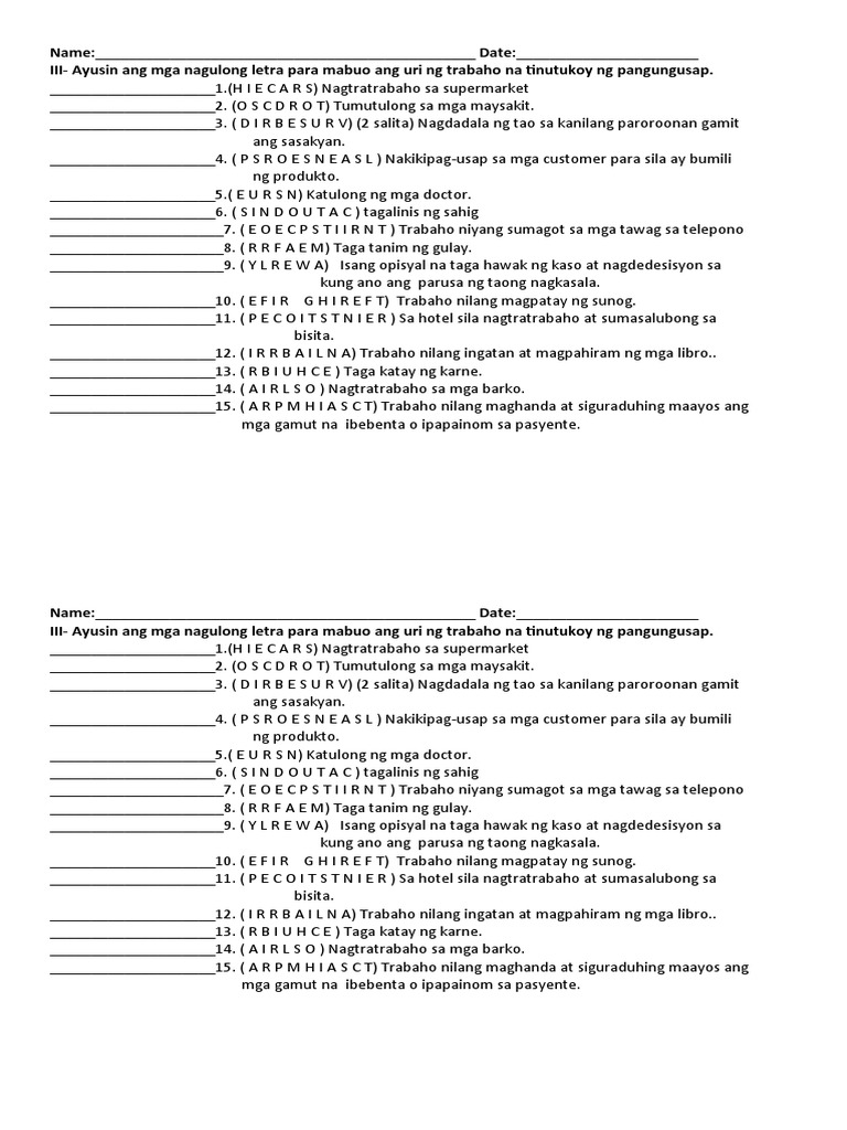 Esp Grade 7 Activity March 2019 | PDF
