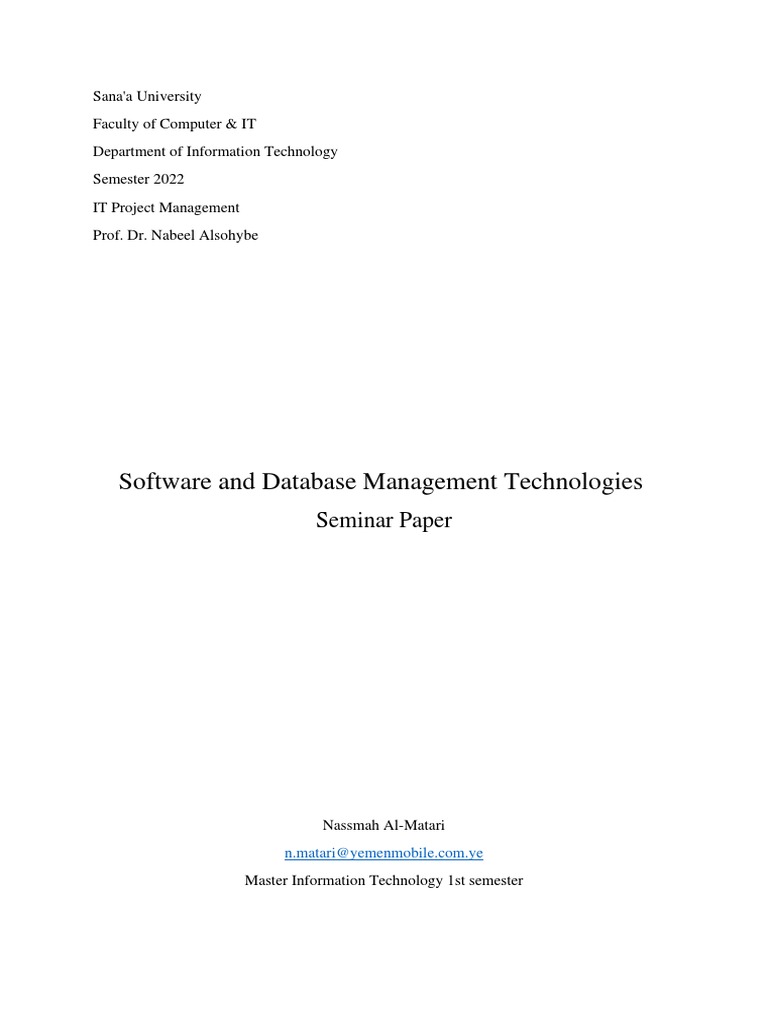Software and Database Management Technologies: Seminar Paper | PDF ...