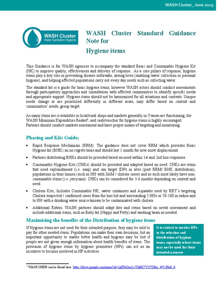 WASH Cluster Hygiene Kit Guidance | PDF | Wash | Hygiene