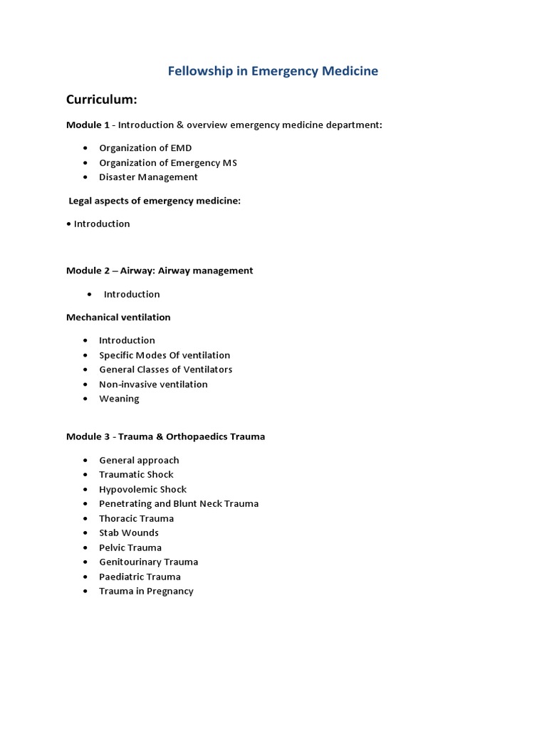Fellowship in Emergency Medicine Overview | PDF | Poison | Shock ...