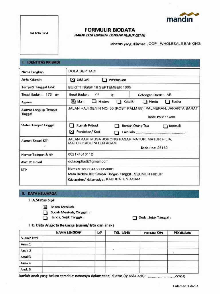 Formulir Biodata 4 Lembar-1 | PDF