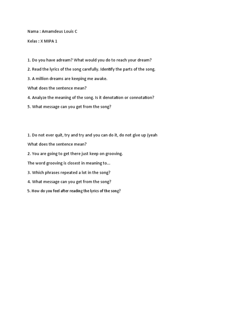 How Do You Feel After Reading The Lyrics of The Song? | PDF | Language ...