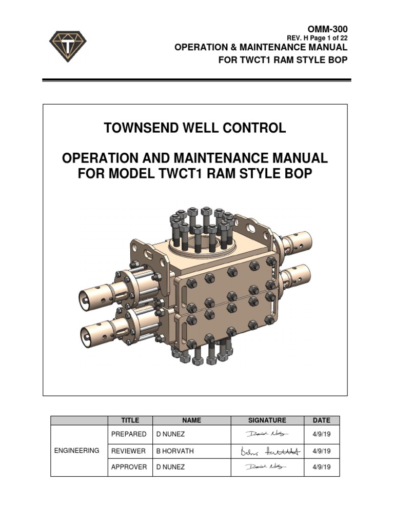 Townsend Well Control Operation and Maintenance Manual For Model Twct1 Ram Style Bop | PDF ...