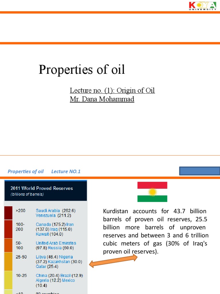 Properties of Oil: Lecture No. (1) : Origin of Oil Mr. Dana Mohammad ...