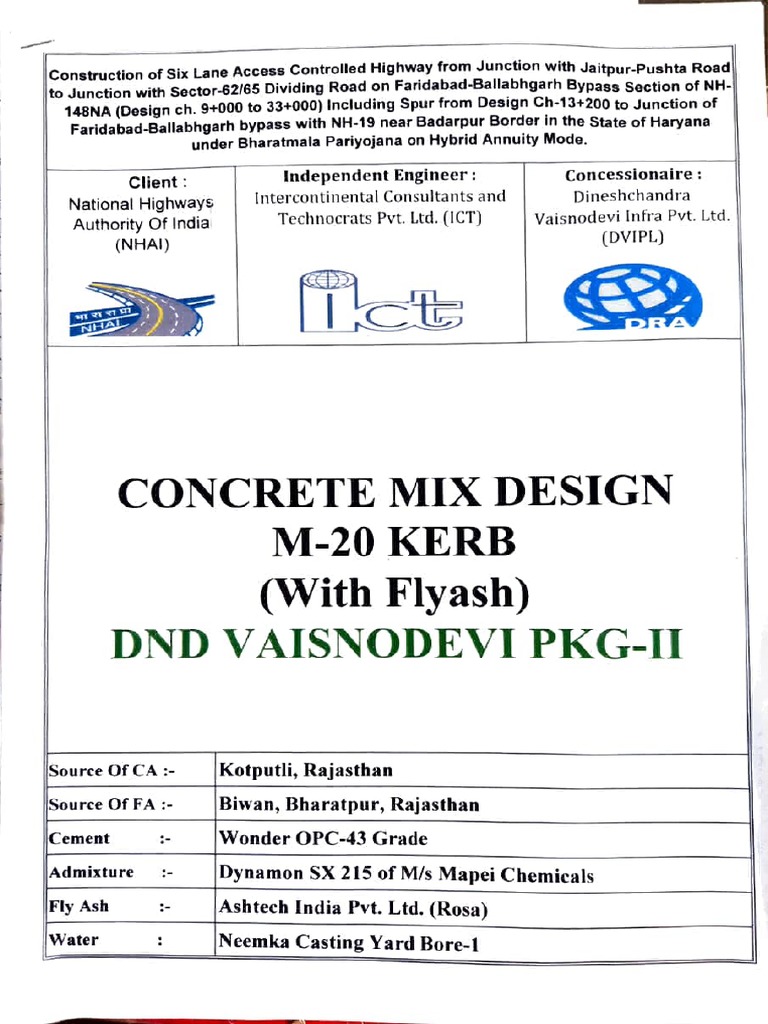 (With Flyash) : M-20 KERB | PDF | Concrete | Road Infrastructure