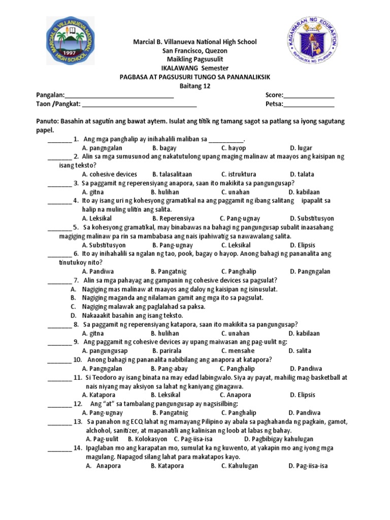 Ikatlong Pagsusulit | PDF