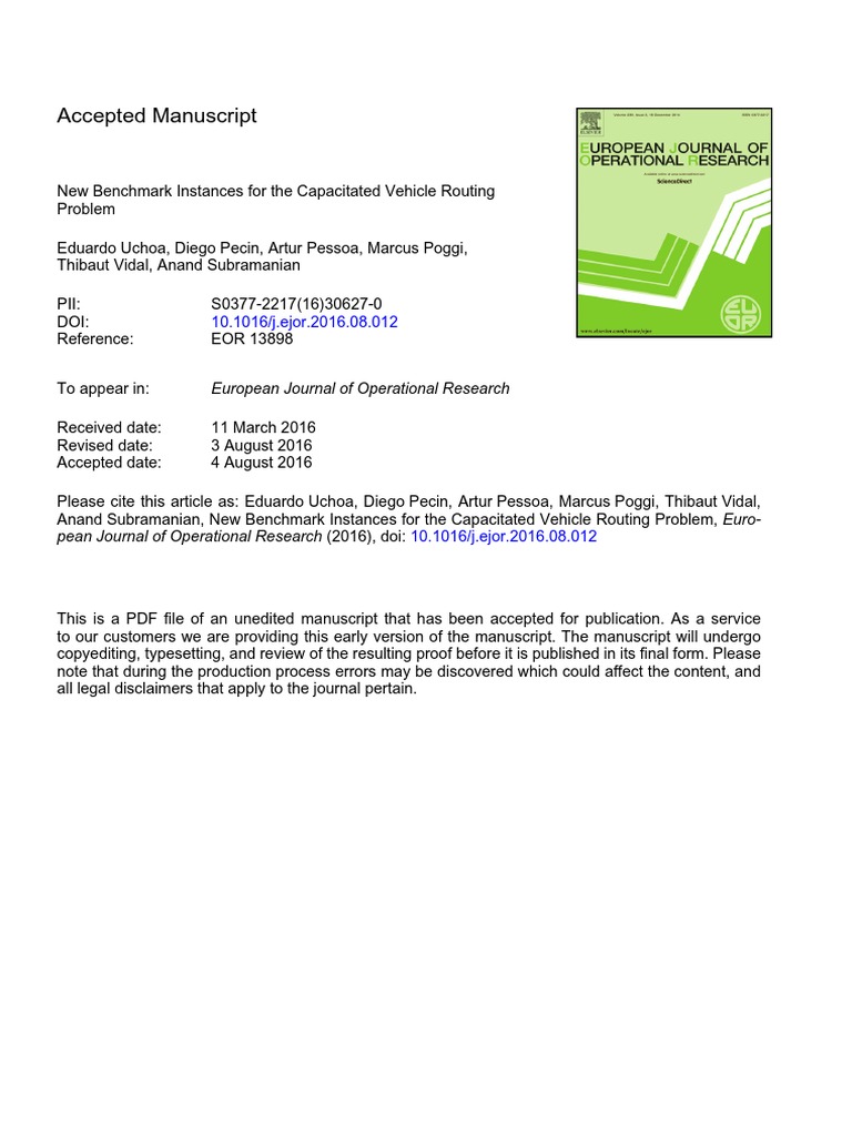 New Benchmark Instances For The Capacitated Vehicle Routing Problem ...
