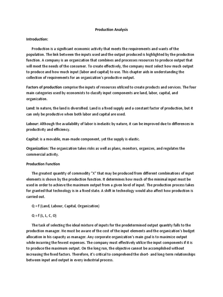 Production Analysis - Managerial Economics | PDF | Production Function ...