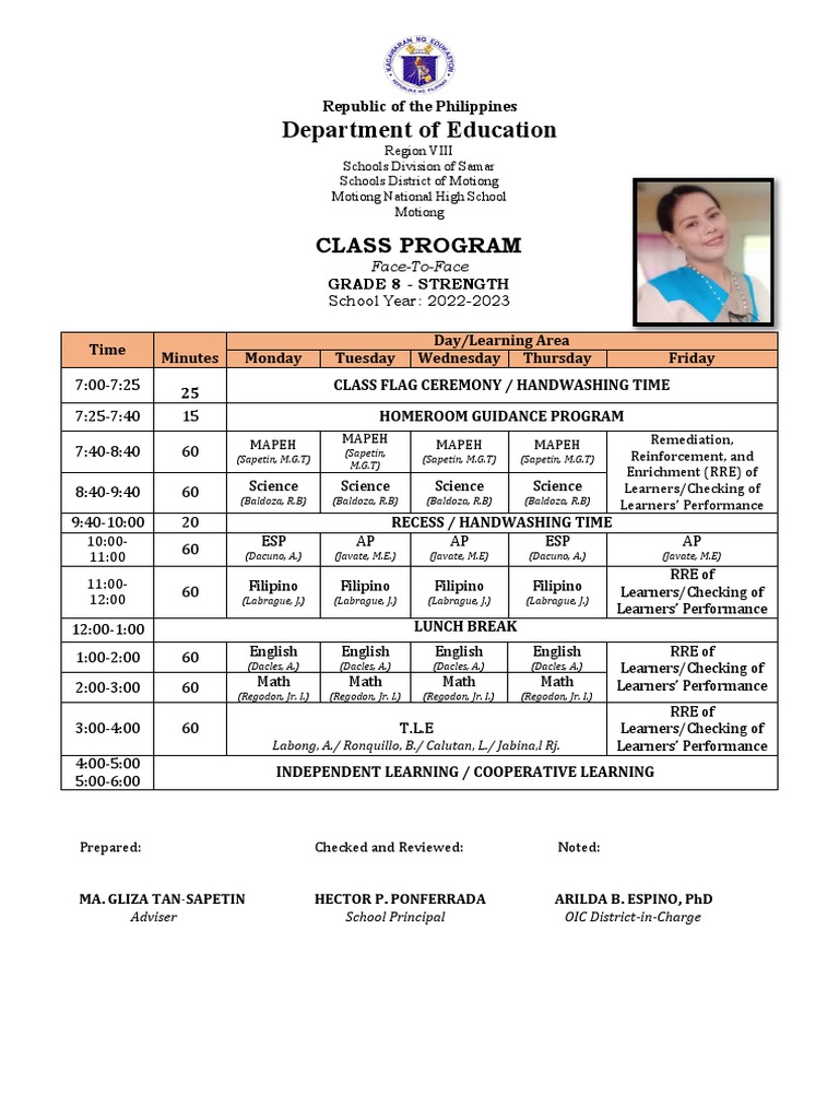 Department of Education: Class Program | PDF