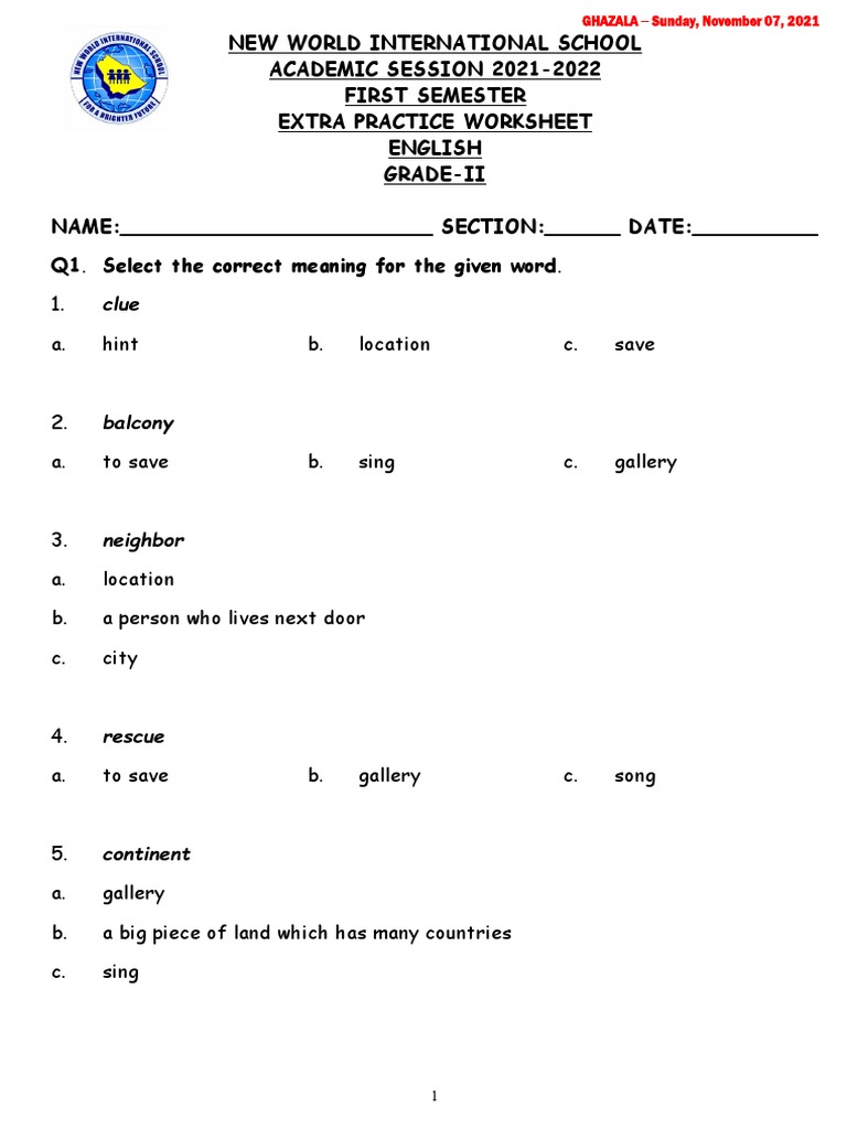Gr.2 English Practice Worksheet | PDF | Mouse