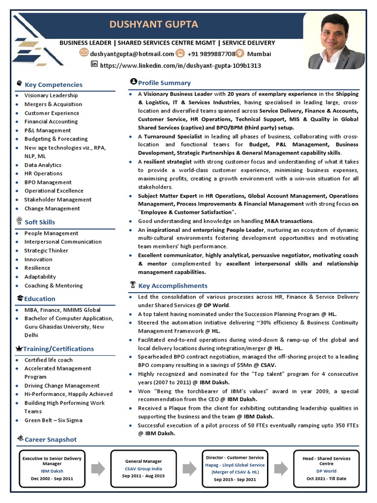 Dushyant Gupta: Key Competencies Profile Summary | PDF | Outsourcing ...