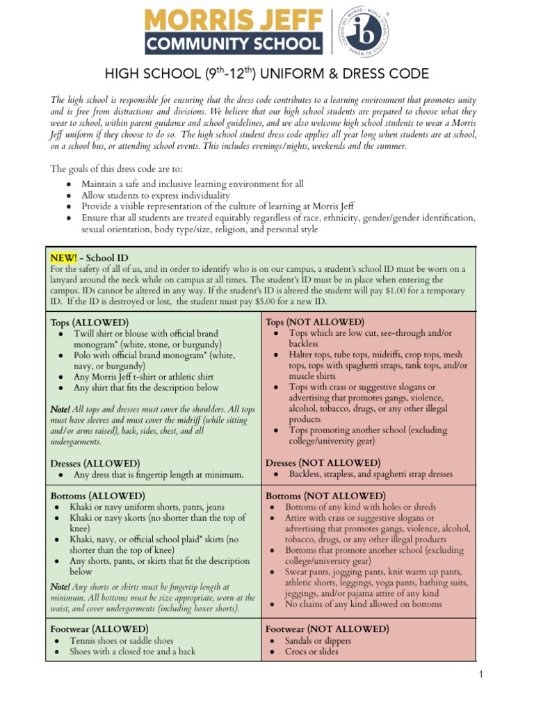 Morris Jeff High School Establishes Clear Uniform and Dress Code ...