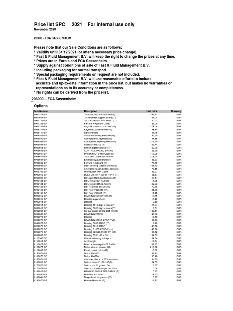 Price List SPC 2021 | PDF | Euro | Machines