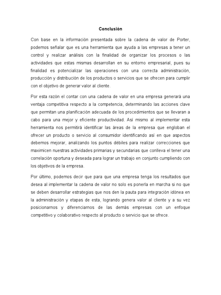 Conclusión Cadena de Valor | PDF