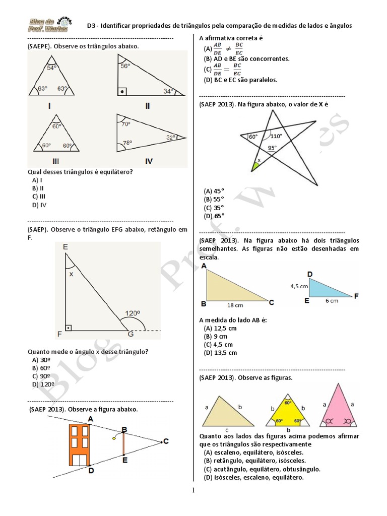 D3 (9º ANO - Mat.) Exercício | PDF | Triângulo | Geometria do Plano Euclidiano
