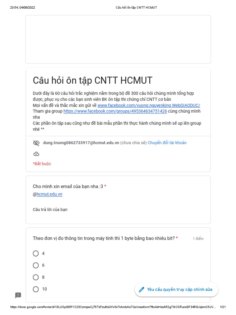 Câu hỏi ôn tập CNTT HCMUT | PDF