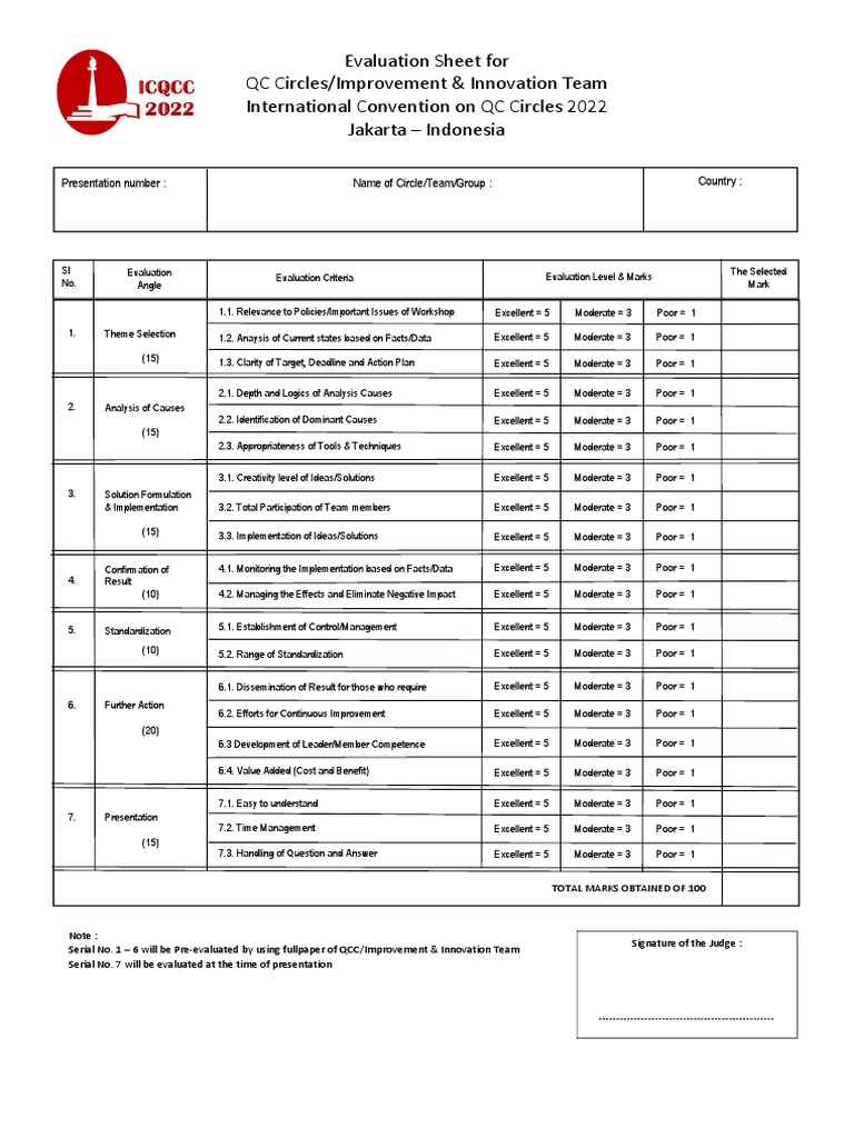 Evaluation Sheet Icqcc 2022 | PDF | Evaluation | Business