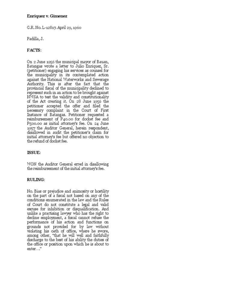 Enriquez v. Jimenez 107 PHIL 932 | PDF