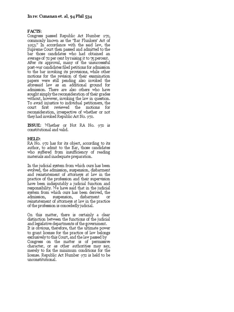 In Re Cunanan Et. Al, 94 Phil 534 | PDF