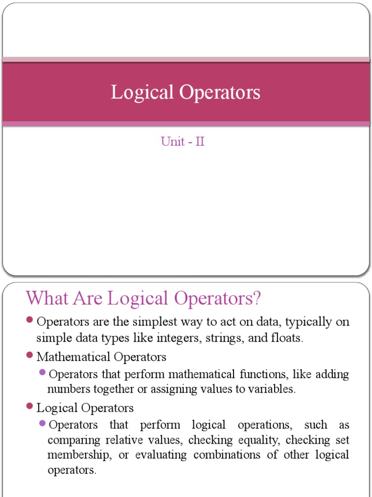 Logical Operators: Unit - II | PDF | Computers