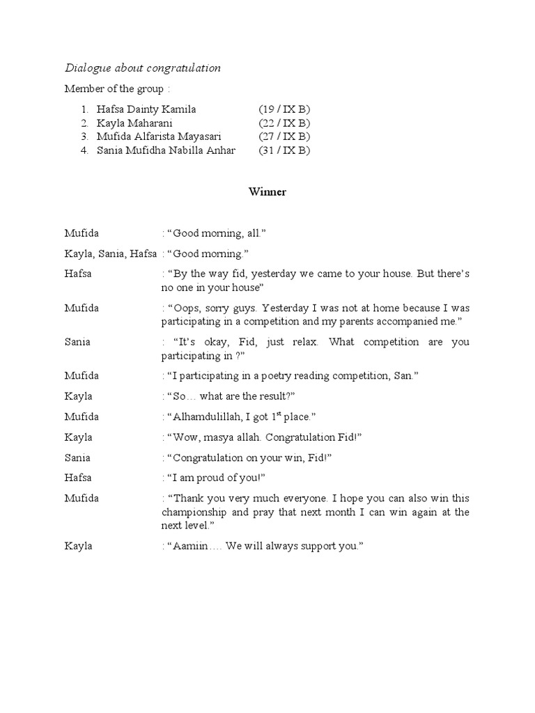 9B Group 7. Lesson 1 Dialog | PDF