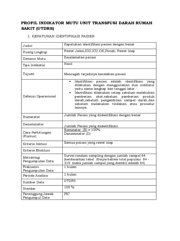 Profil Indikator Mutu Prioritas UTD | PDF