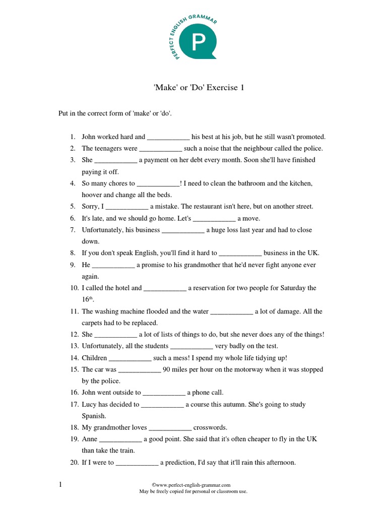 'Make' or 'Do' Exercise 1: May Be Freely Copied For Personal or ...