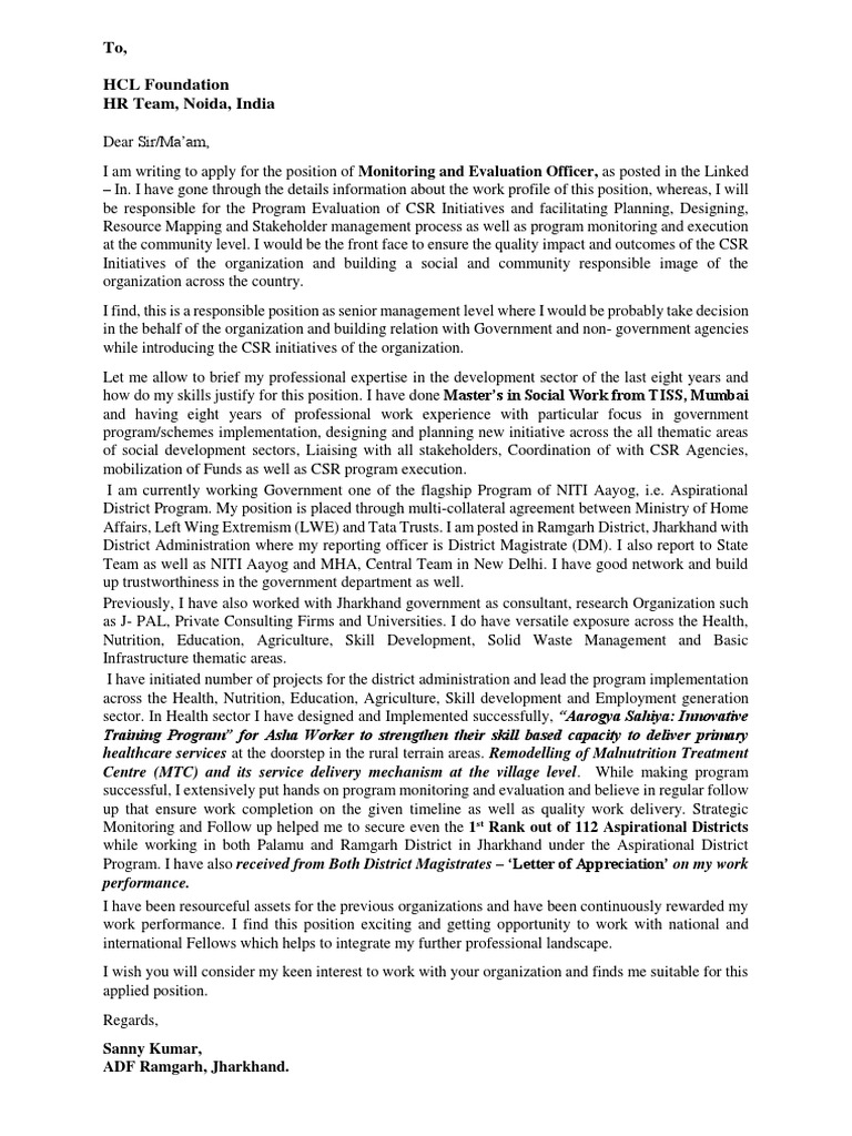 Application for Monitoring Officer Position | PDF | Corporate Social ...