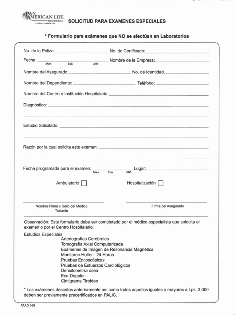 Formulario de Solicitud de Exámenes Especiales | PDF