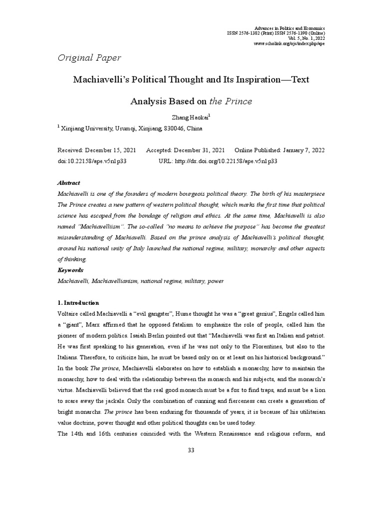 Machiavelli's Political Thought Analysis | PDF | The Prince | Niccolò ...