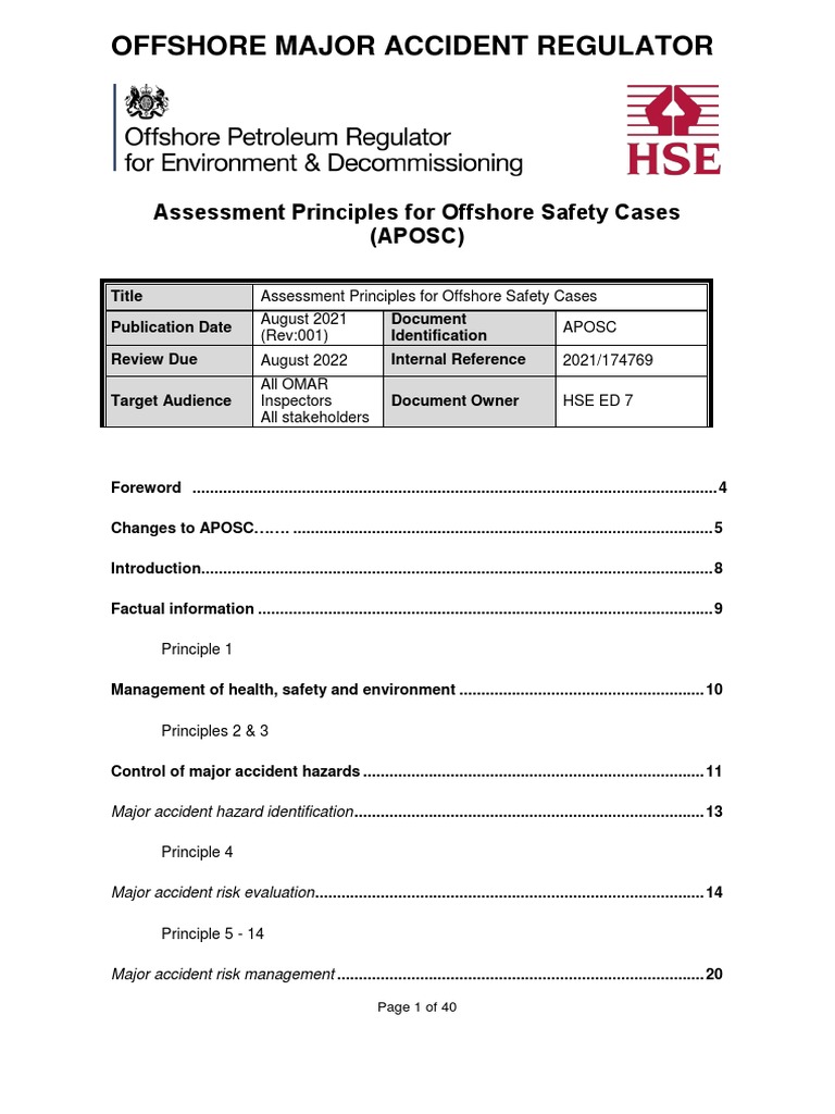 Offshore Major Accident Regulator: Assessment Principles For Offshore ...