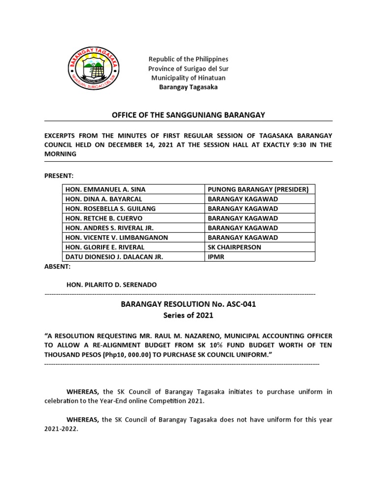 SK Council Budget Realignment Resolutions | PDF | Philippines
