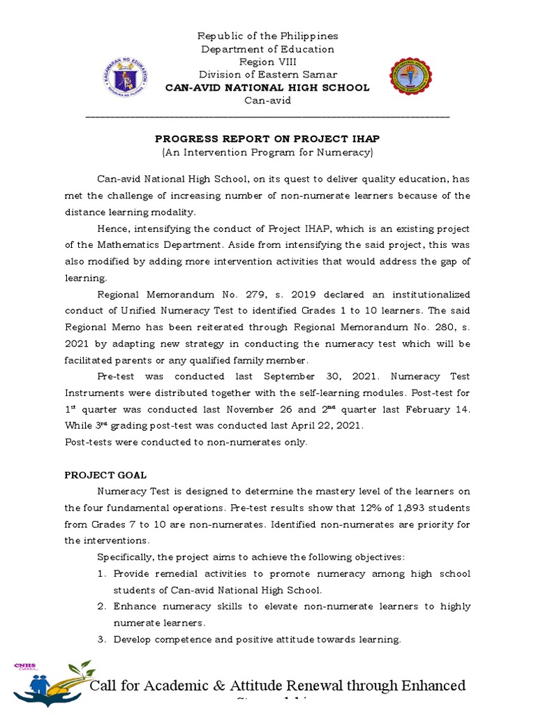 Progress Report of Project Ihap | PDF | Learning | Mathematics