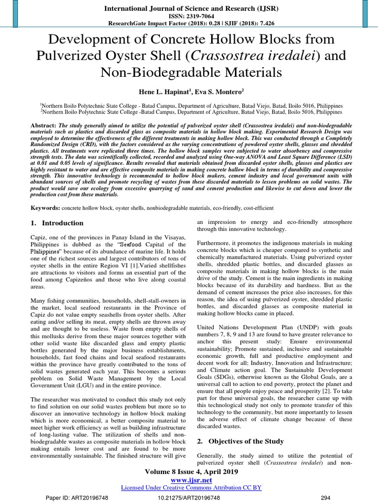 Development of Concrete Hollow Blocks From | PDF | Concrete | Cement