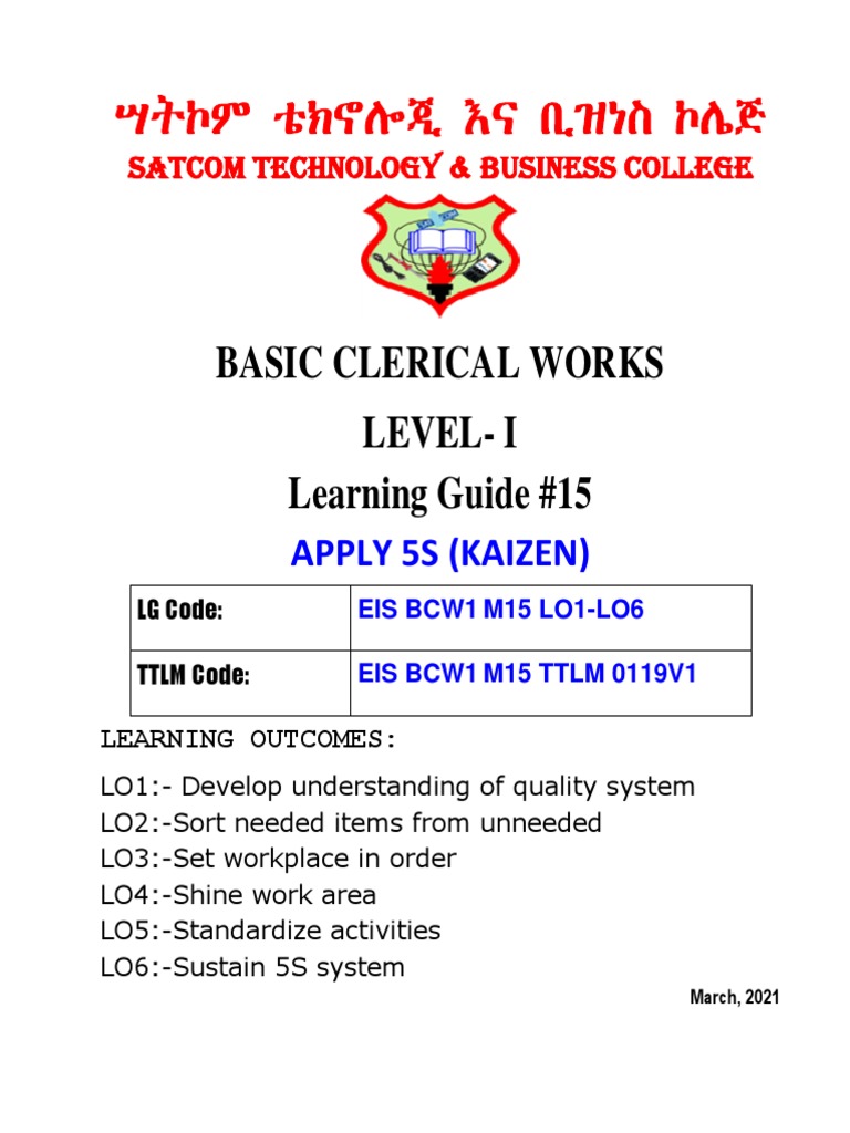 Basic Clerical Works Level-I Learning Guide #15: Apply 5S (Kaizen ...