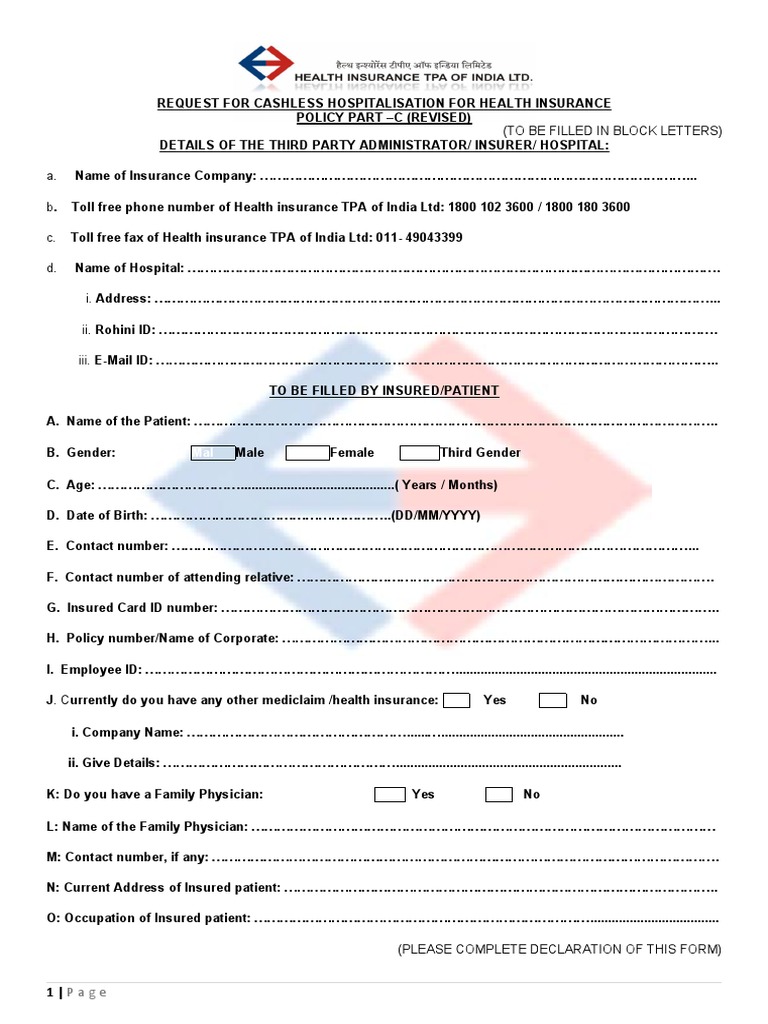 Cashless Hospitalization Request Form | PDF | Health Care | Health Sciences