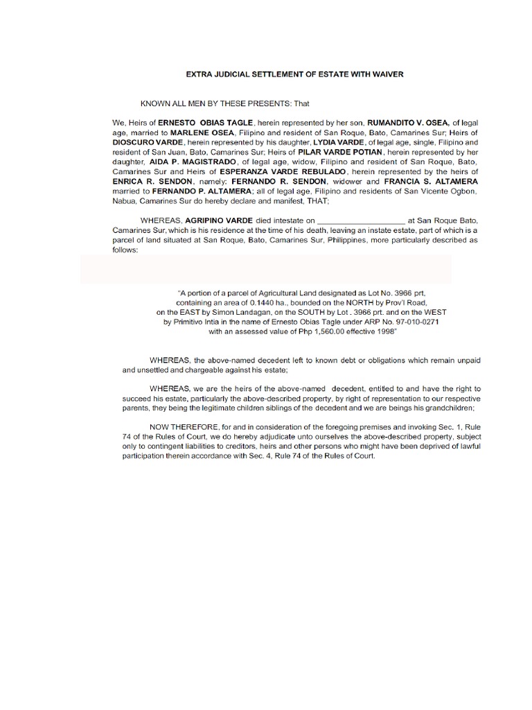 EJS with waiver | PDF | Inheritance | Deed