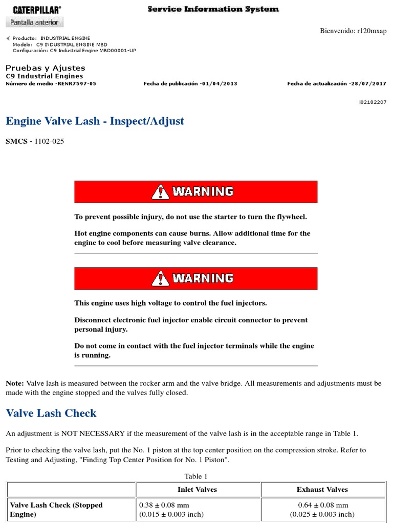 Cat C9 Valve Lash Adjustment Guide | PDF | Internal Combustion Engine ...