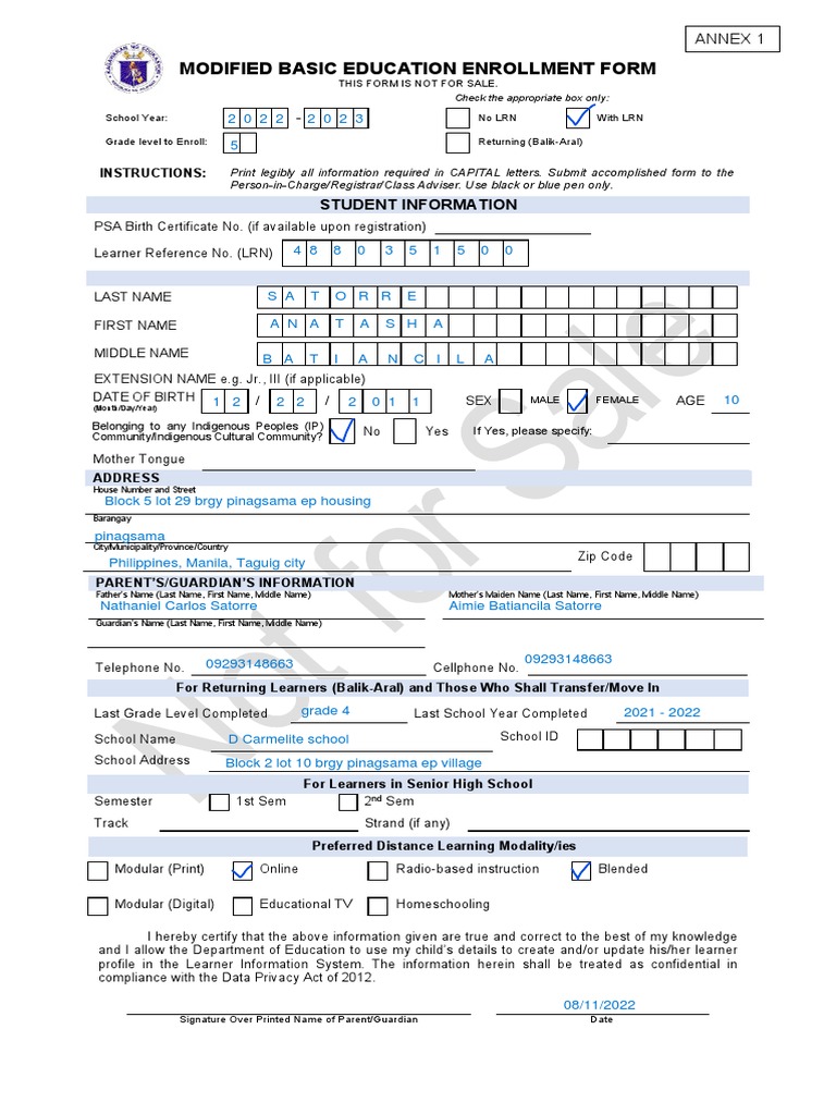 Enrolling for the New School Year: An Analysis of a Basic Education ...
